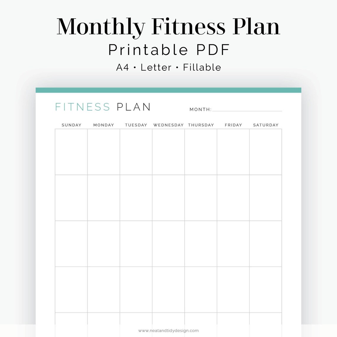 Monthly Fitness Plan Fillable Printable PDF Exercise Calendar, Workout ...