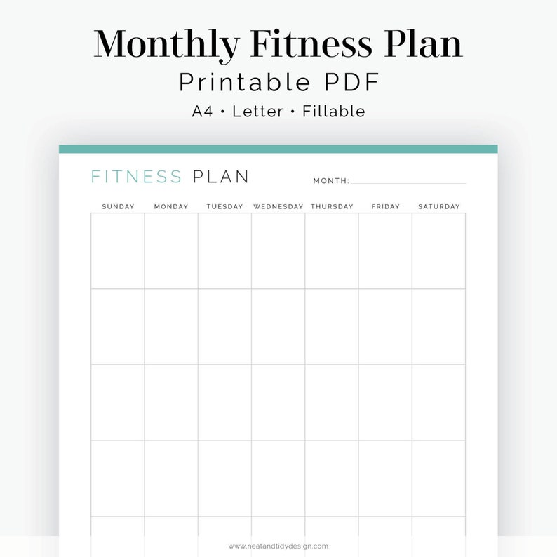 Monthly Fitness Plan - Fillable - Printable PDF - Exercise Calendar ...
