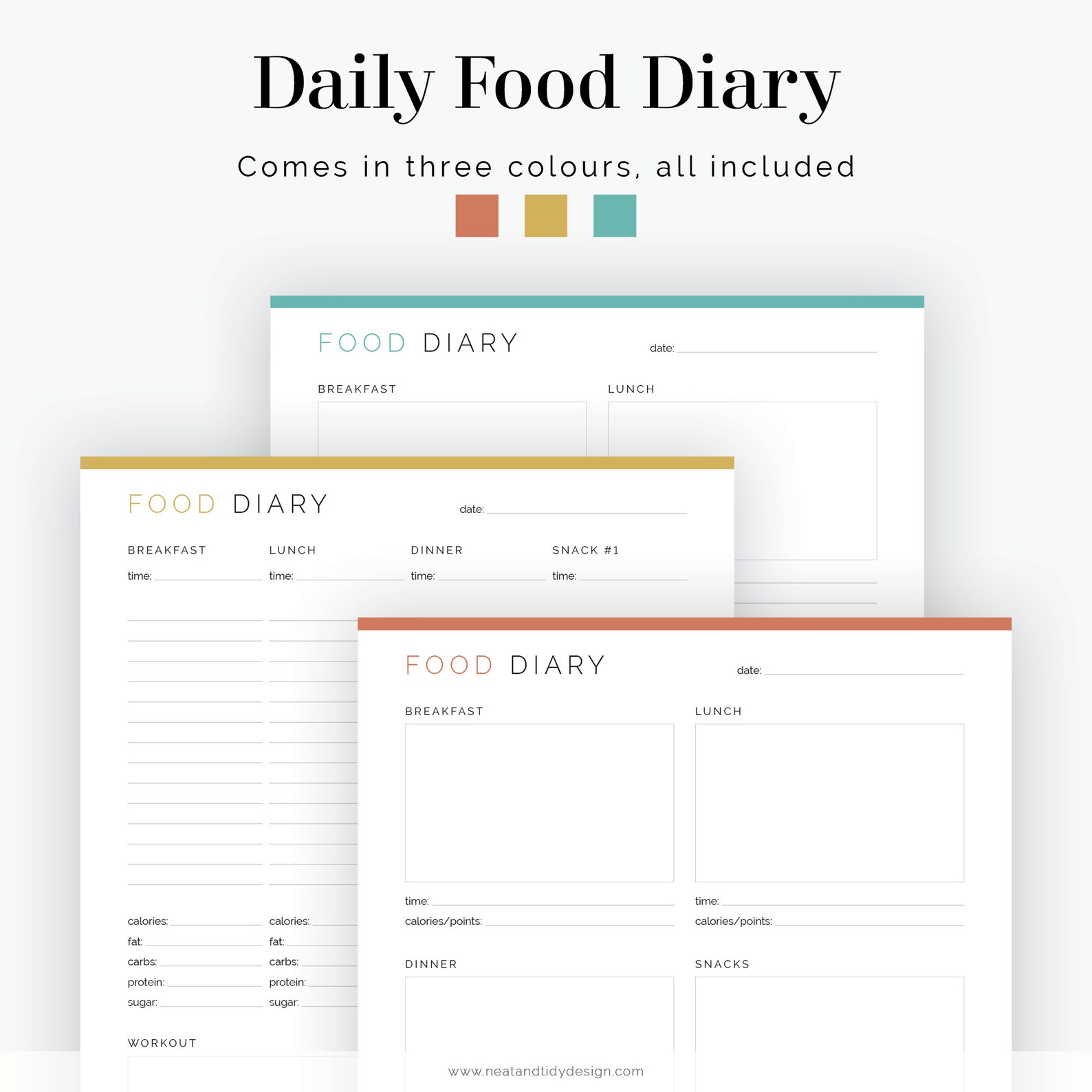 Daily Food Diary - 2 Layouts - Fillable - Printable PDF - Dietary ...
