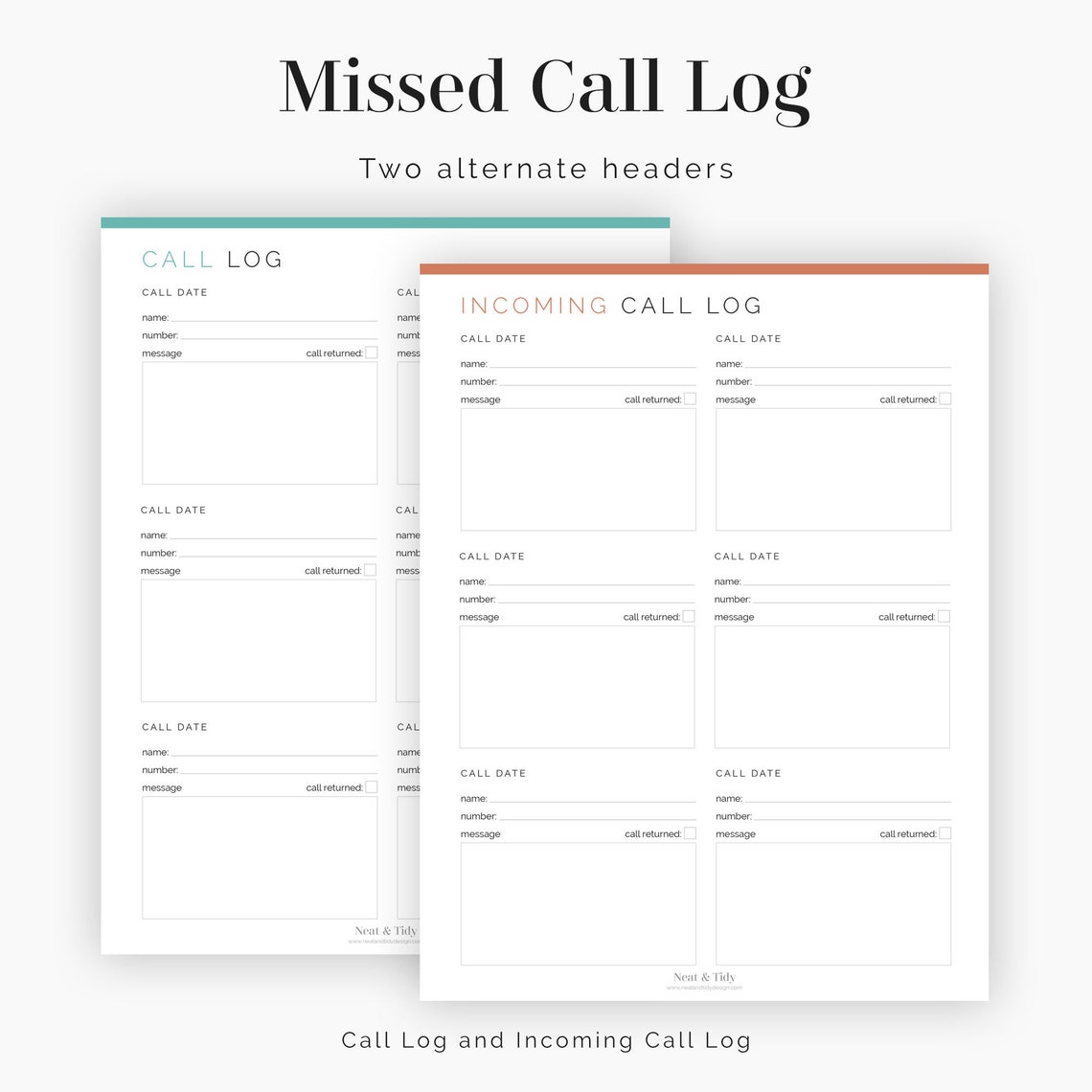 Missed Call Log, Incoming Call Log - Fillable - Printable PDF ...