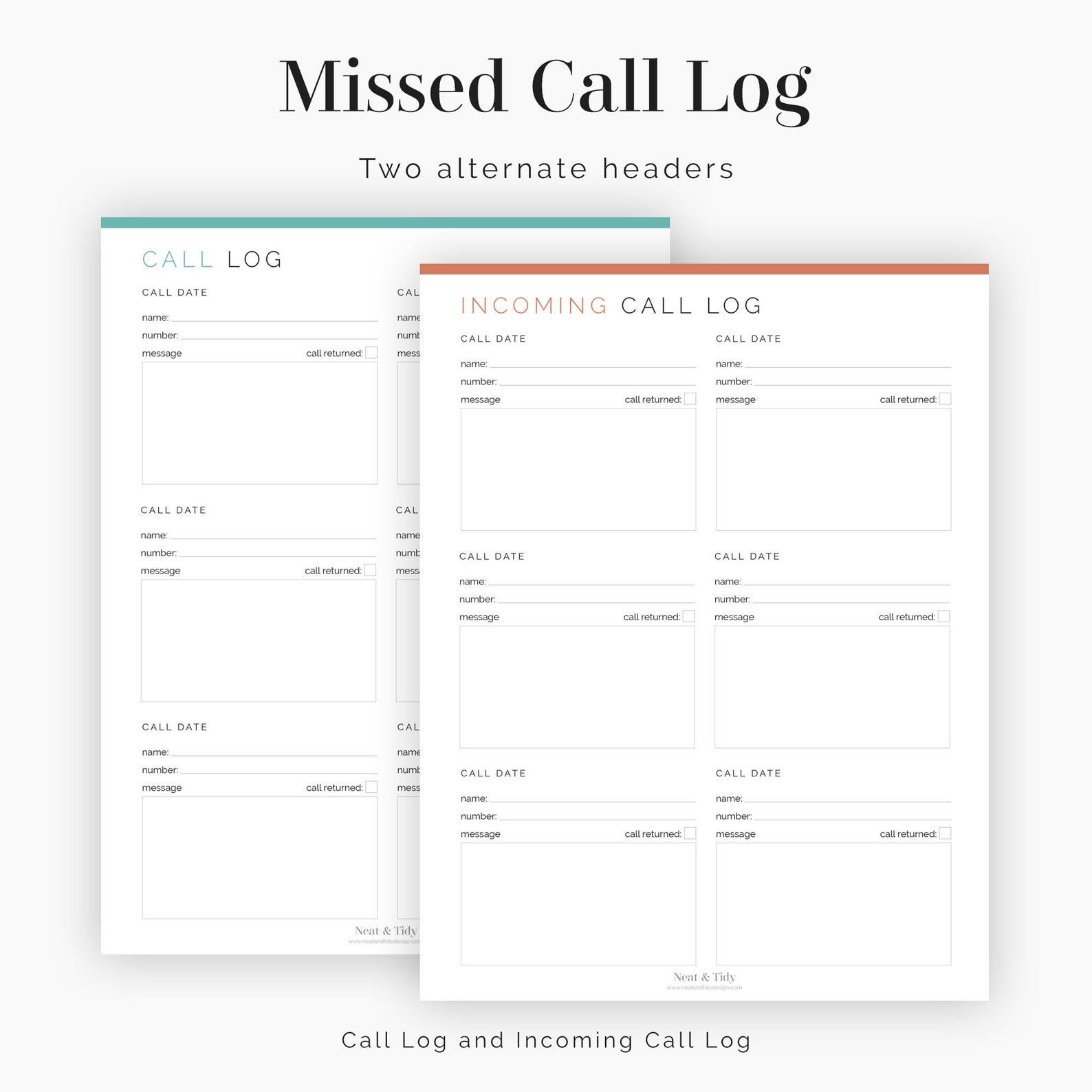 Missed Call Log, Incoming Call Log - Fillable - Printable PDF ...