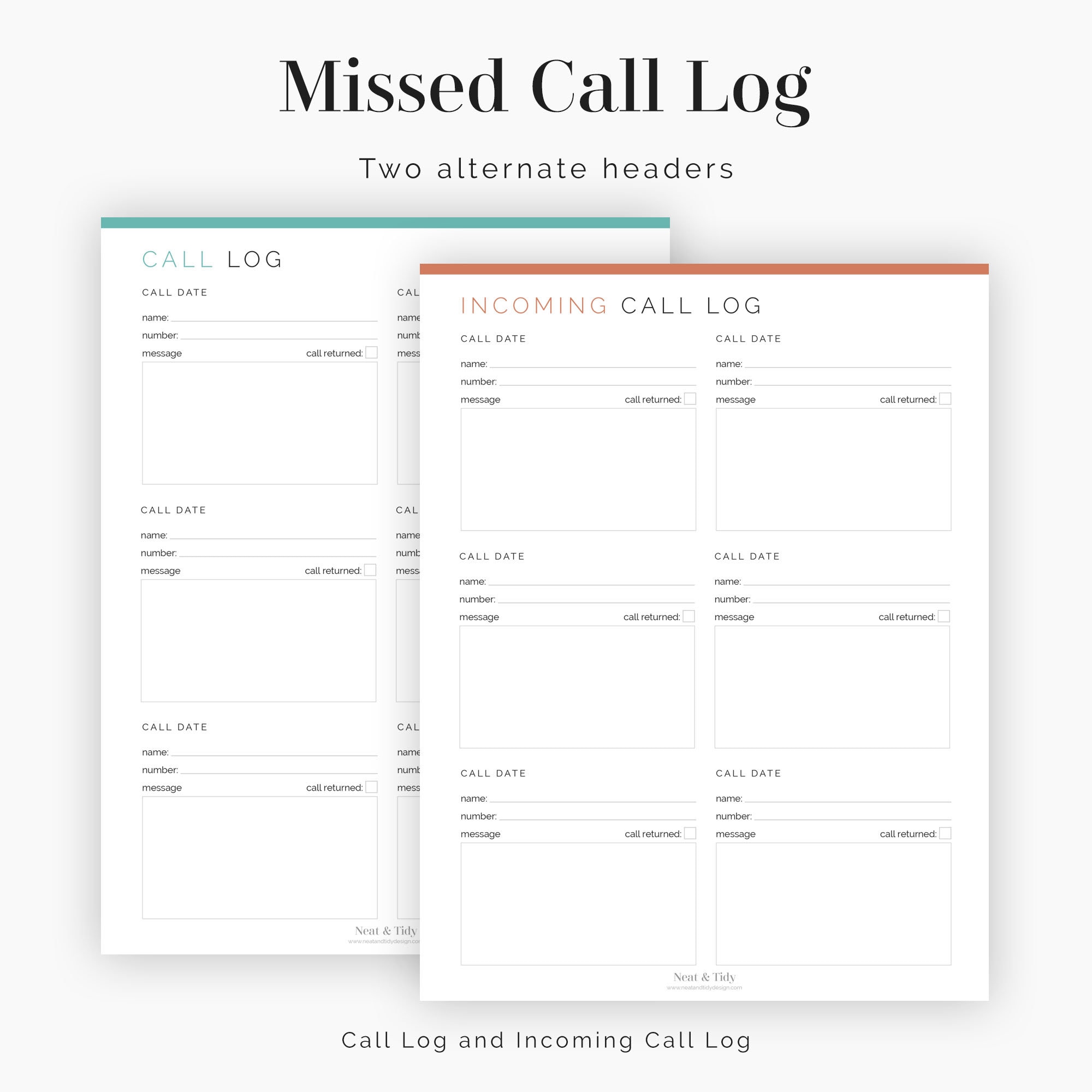 Missed Call Log, Incoming Call Log - Fillable - Printable PDF ...