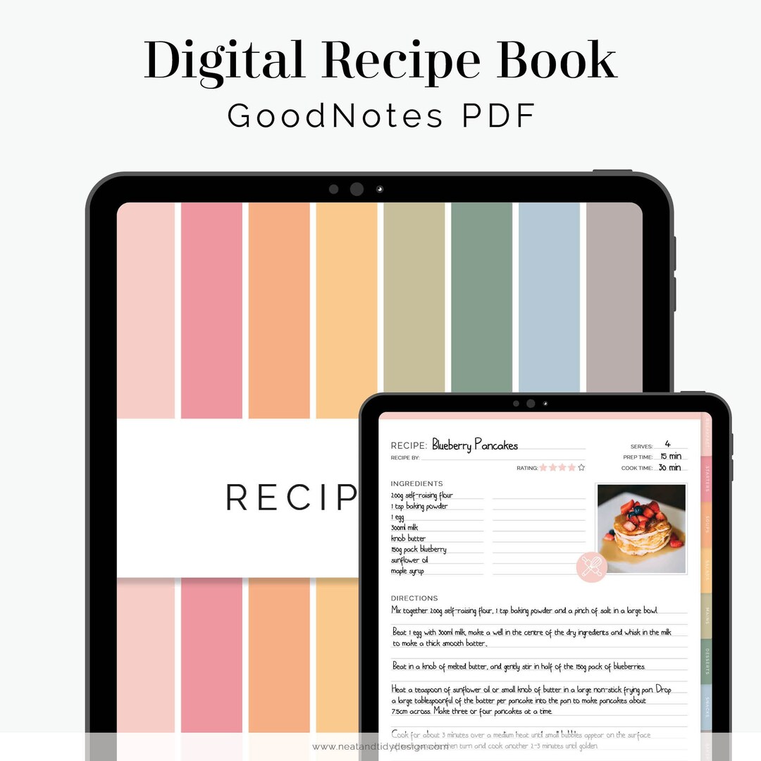 Digital Recipe Book for Goodnotes (portrait) - Hyperlinked Tabs ...