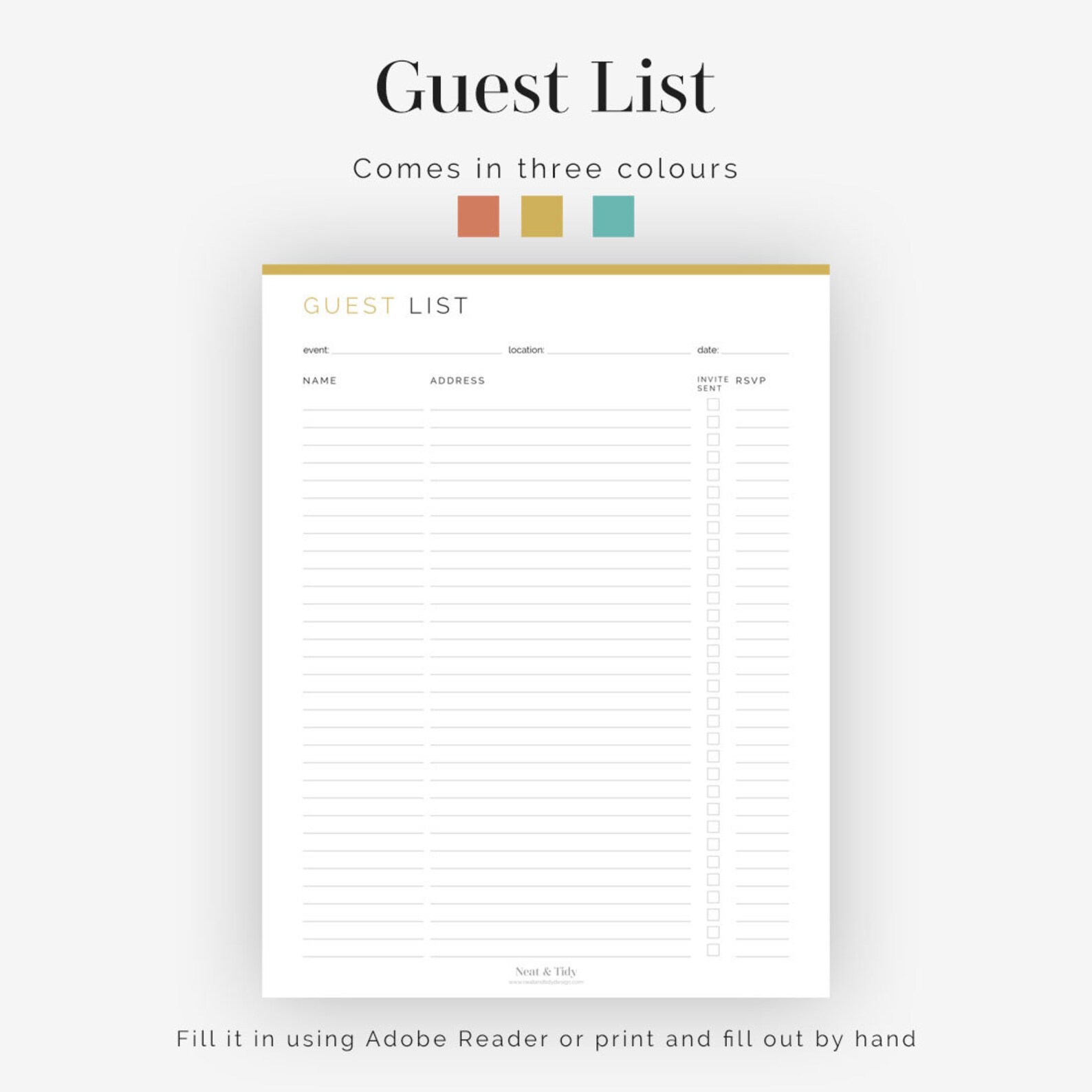 Guest List - Fillable - Printable PDF - Party Planner, Even Planner ...