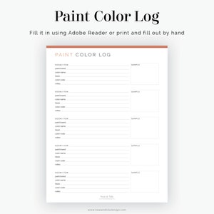 Paint Color Log - Household Paint Colour Tracker - Fillable - Printable ...