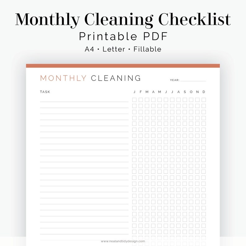 Monthly Cleaning Checklist Fillable Printable PDF - Etsy