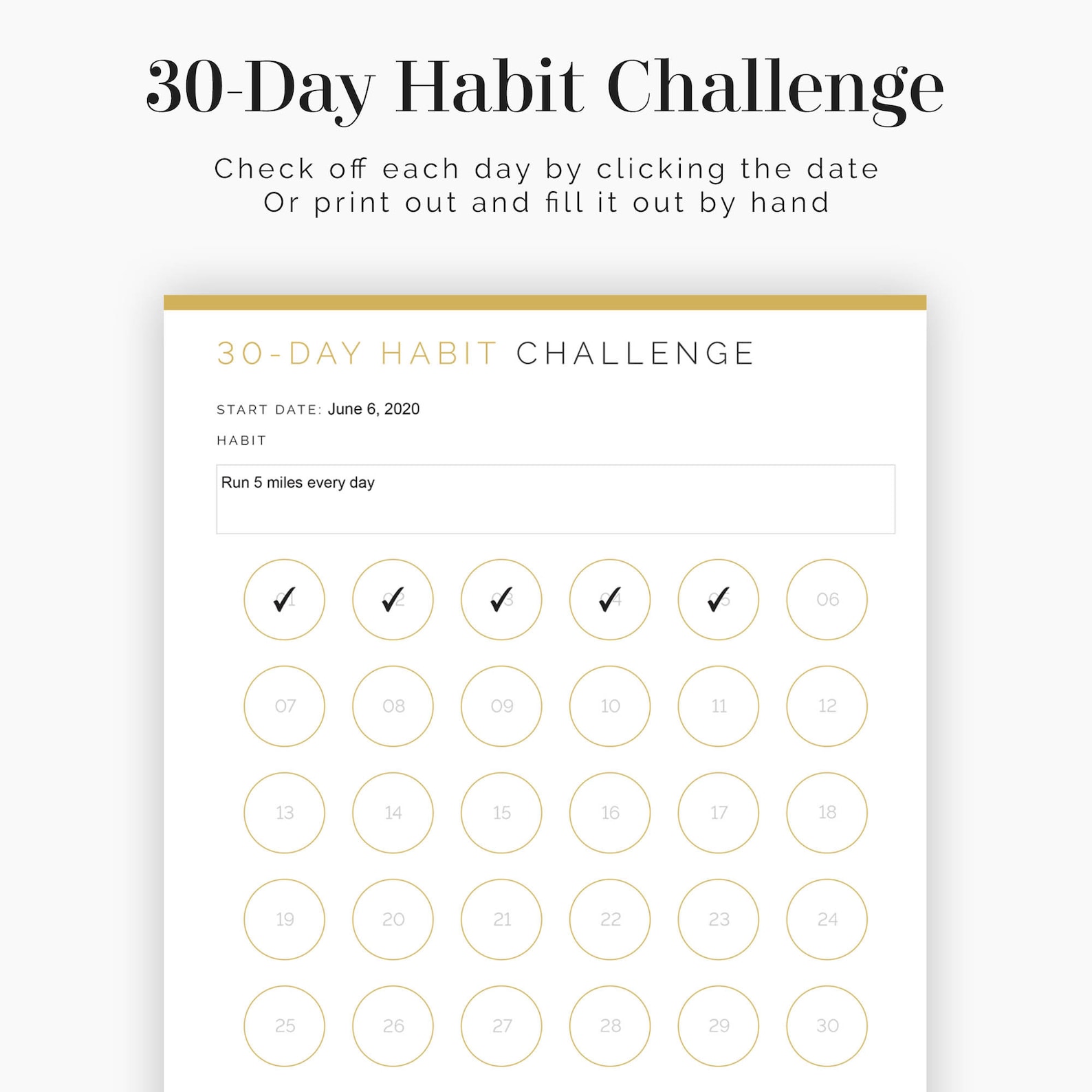 30-day Habit Challenge Tracker Fillable Printable PDF New Year ...