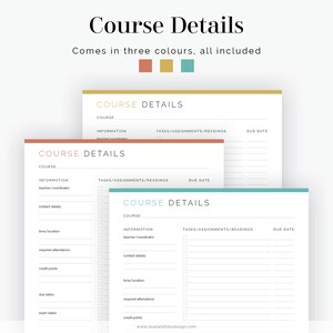 Course Details - Fillable - Printable PDF - Student Planner, High ...