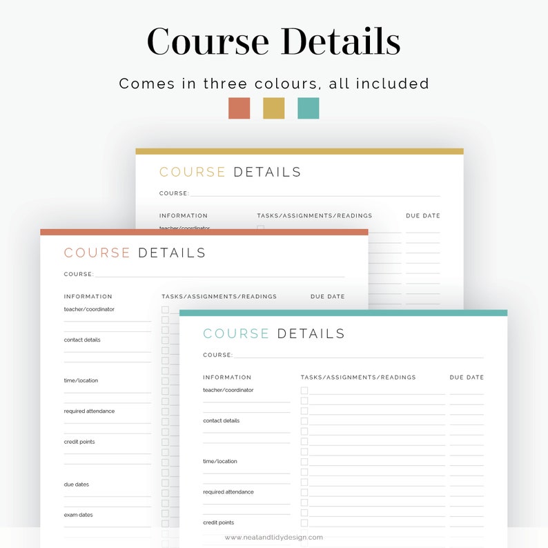 Course Details - Fillable - Printable PDF - Student Planner, High ...