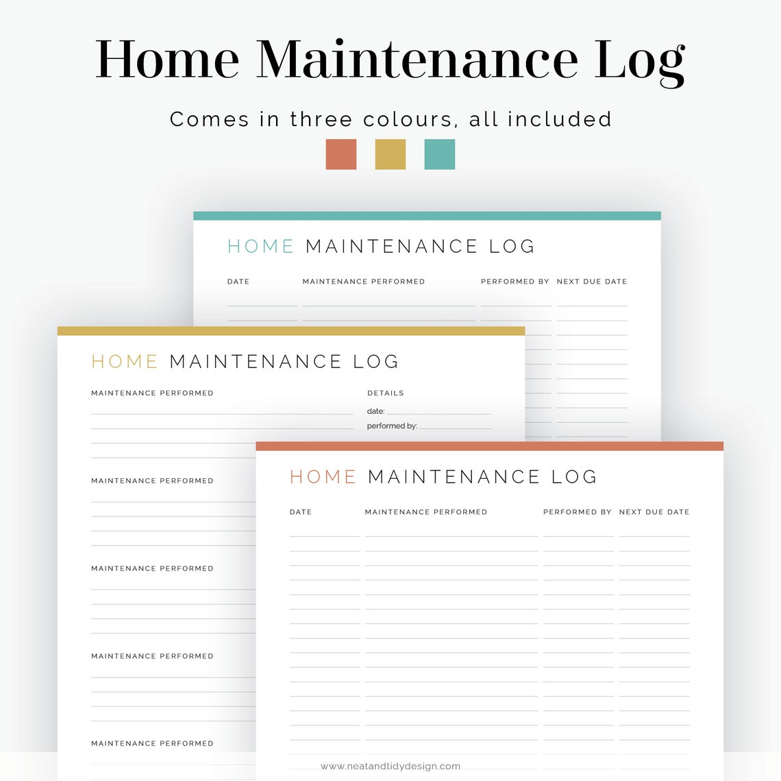 Home Maintenance Logs - 2 Layouts - House Maintenance Repair Log ...