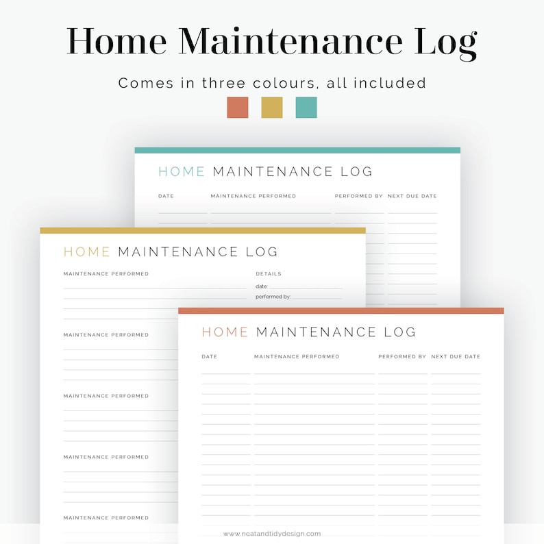 Home Maintenance Logs - 2 Layouts - House Maintenance Repair Log ...