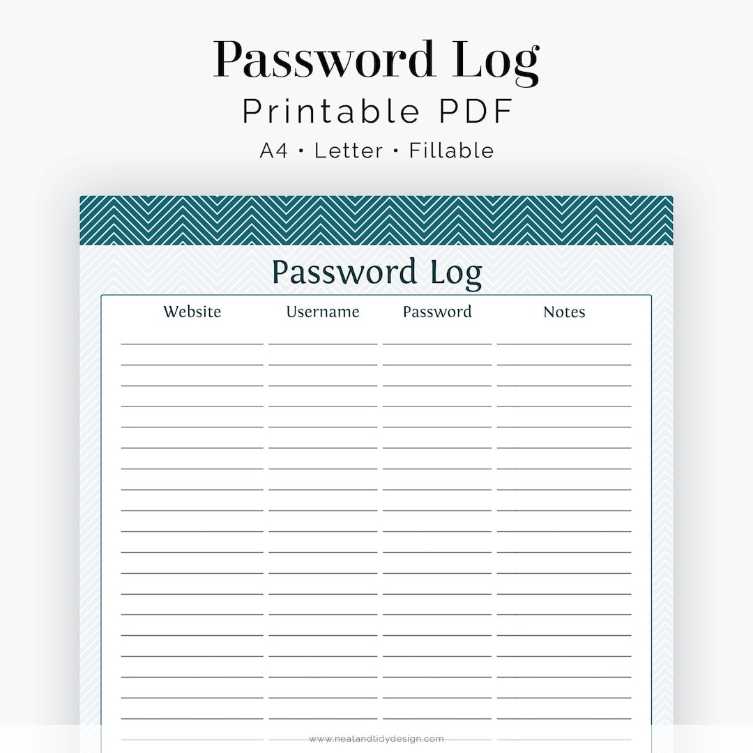 Password Log - Fillable - Instant Download - Printable Organizational ...