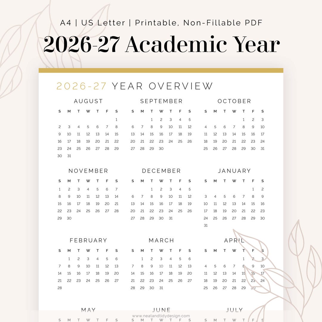 2026-27 Academic Year Overview Printable PDF | Time Management, School ...