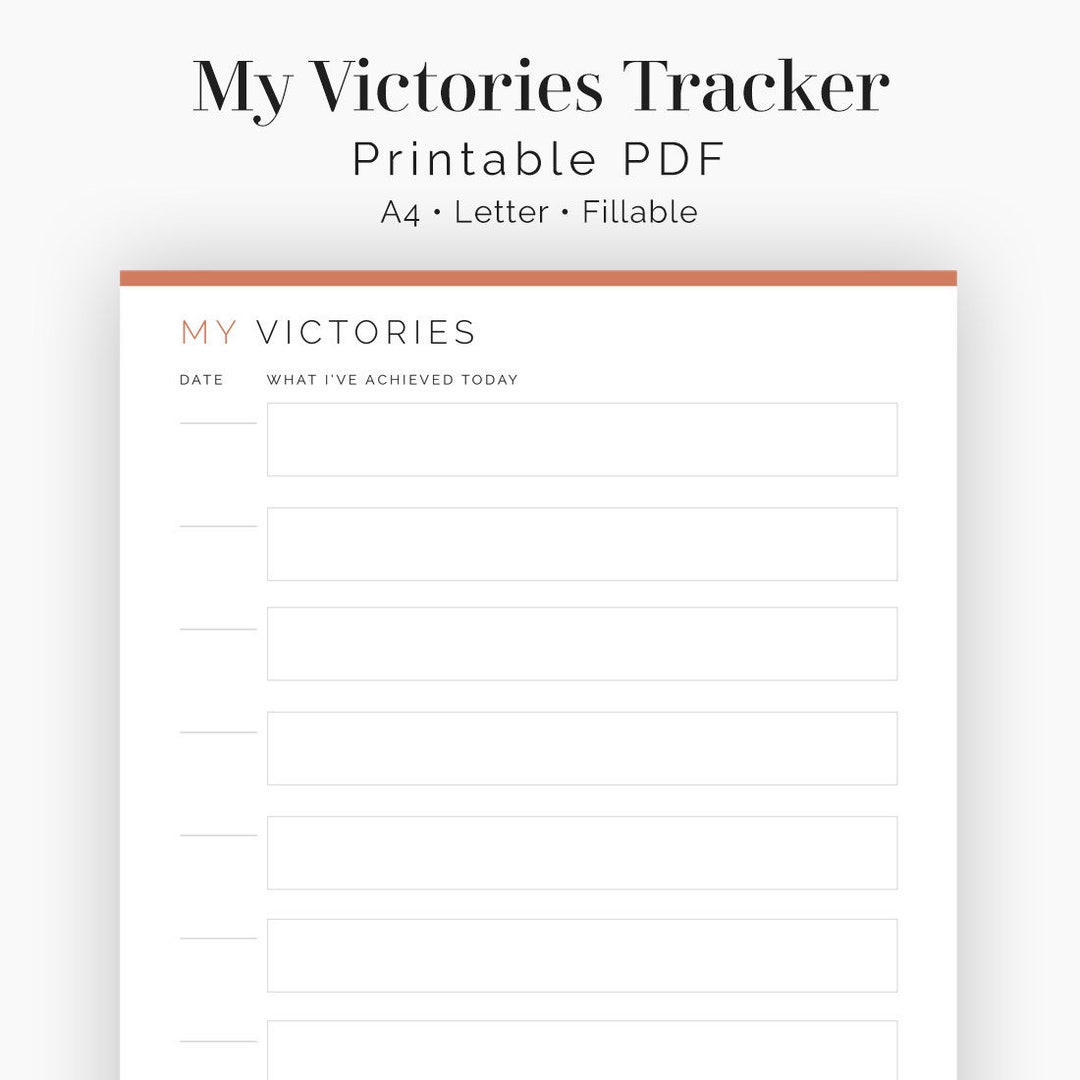 My Victories Tracker - Fillable - Printable PDF - Accomplishment ...