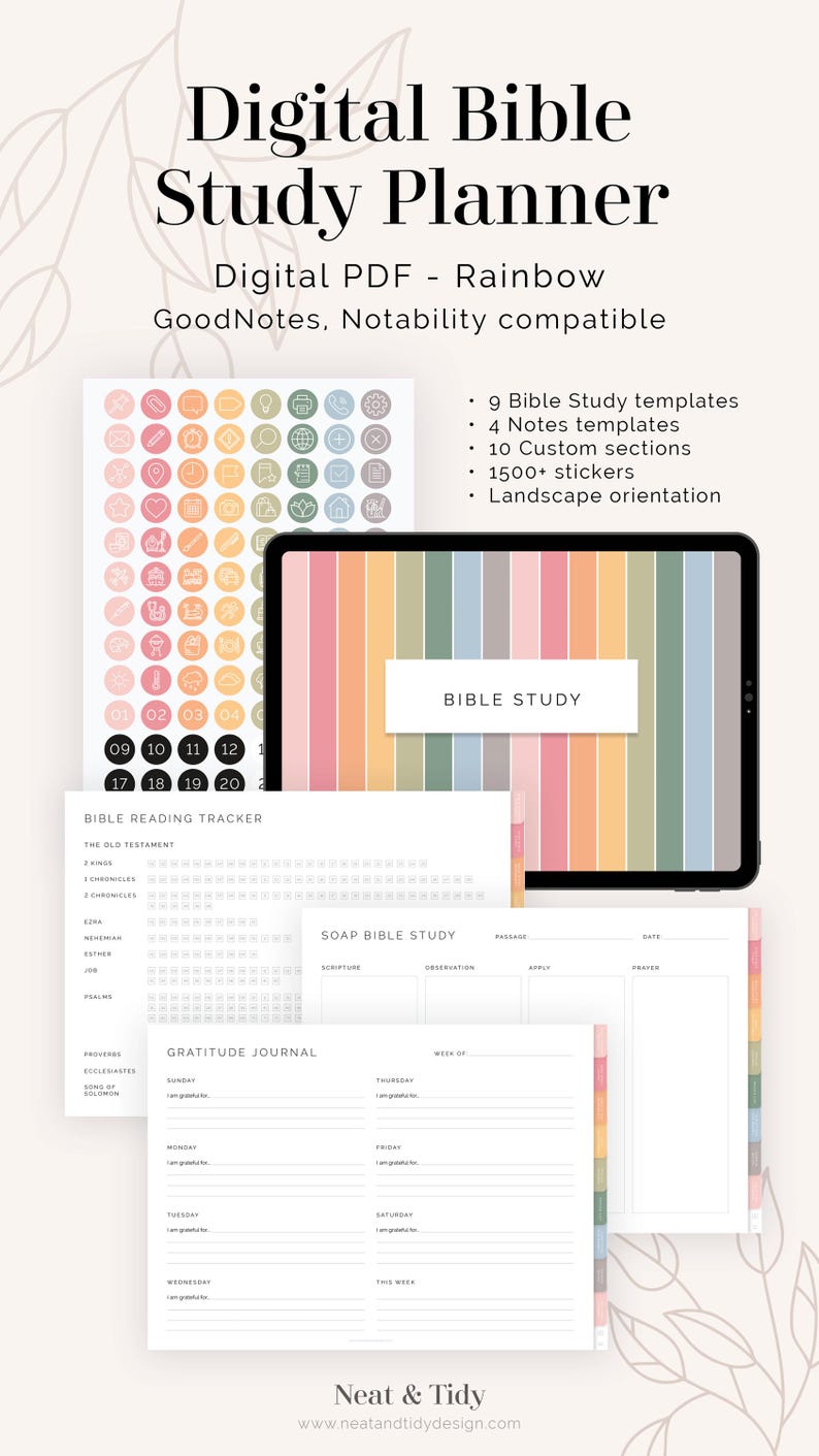 Digital Bible Study Planner for Goodnotes (rainbow) (portrait ...