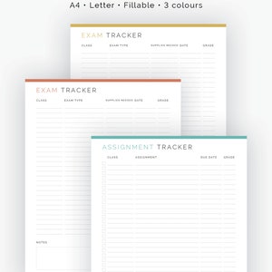 Exam & Assignment Trackers - Fillable - Printable PDF - Student Planner ...