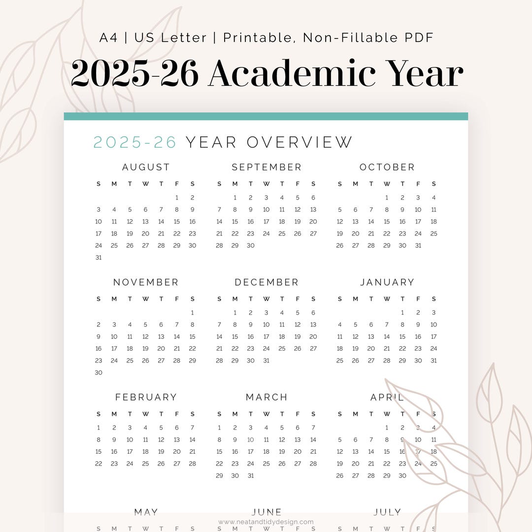 2025-26 Academic Year Overview Printable PDF | Time Management, School ...