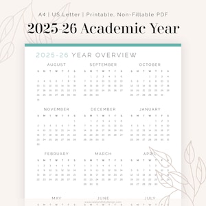 2025-26 Academic Year Overview Printable PDF | Time Management, School ...
