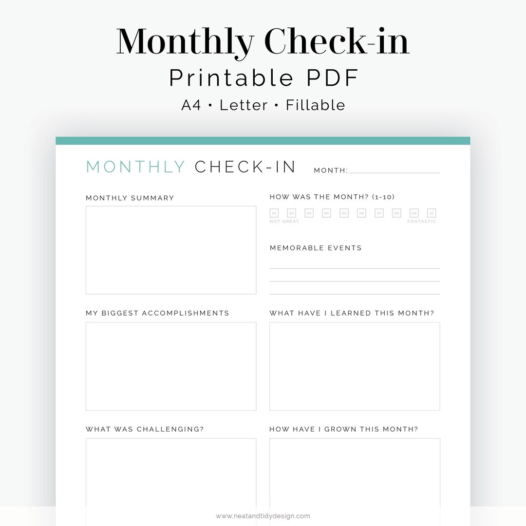 Monthly Check-in Journal Page Fillable Printable PDF - Etsy