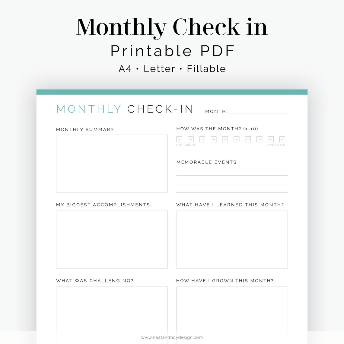 Monthly Check-in Journal Page Fillable Printable PDF - Etsy