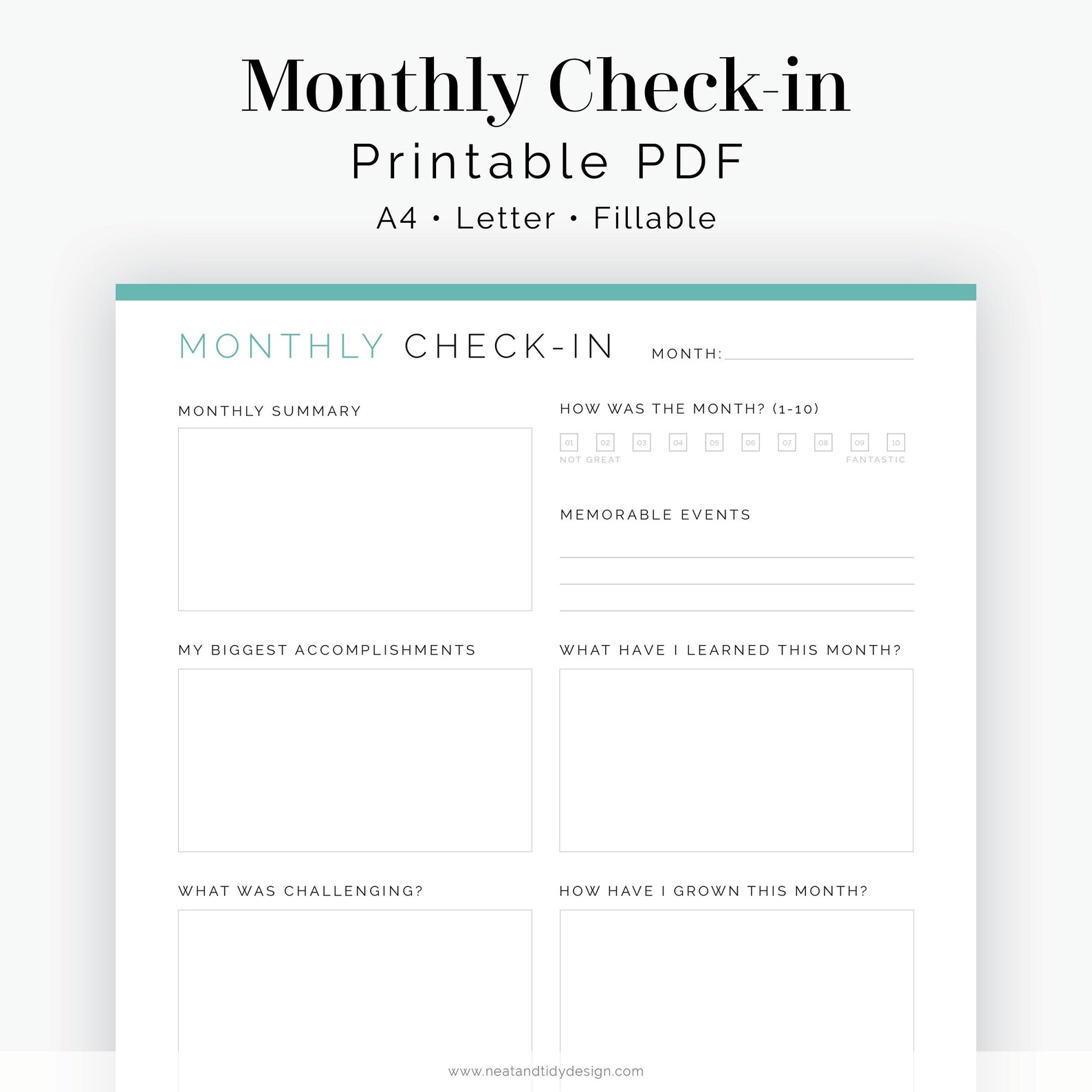 Monthly Check-in Journal Page Fillable Printable PDF - Etsy