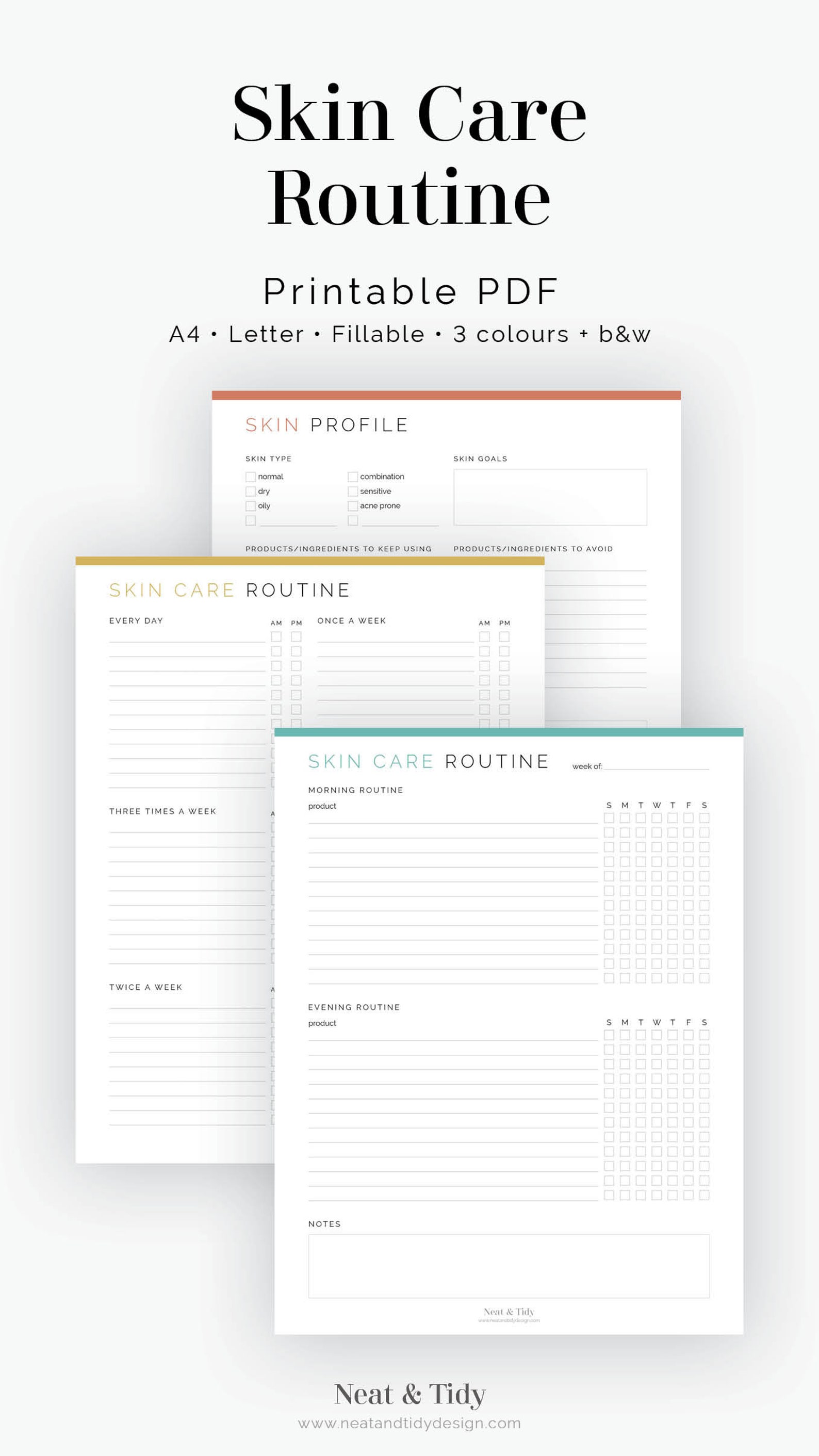 Skin Care Routine (3 Documents) - Fillable - Printable PDF - Health ...