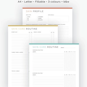 Skin Care Routine (3 Documents) - Fillable - Printable PDF - Health ...