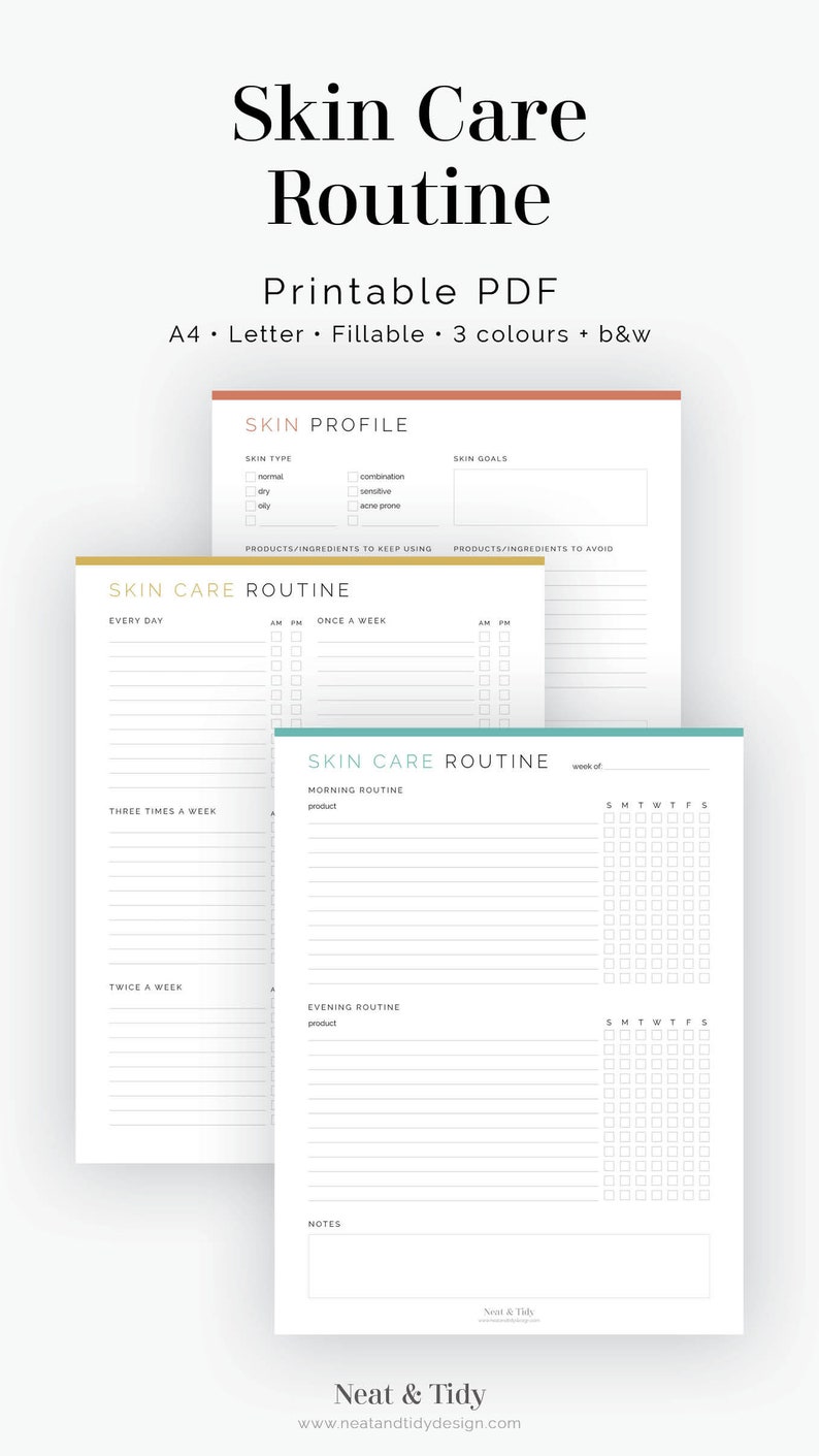Skin Care Routine (3 Documents) - Fillable - Printable PDF - Health ...
