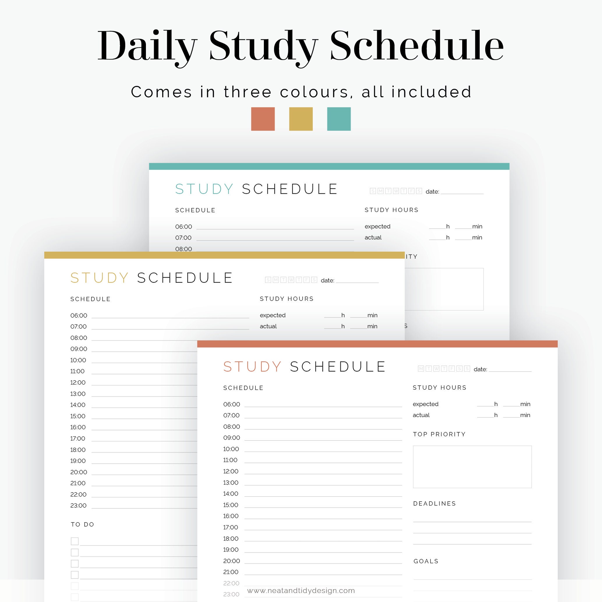 Daily & Weekly Study Schedule Fillable Printable PDF Student Planner ...