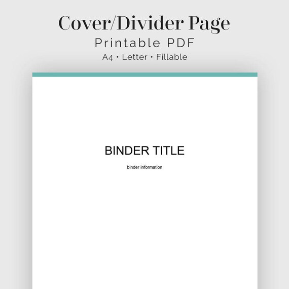 Cover Page / Divider Page Fillable Household Binder