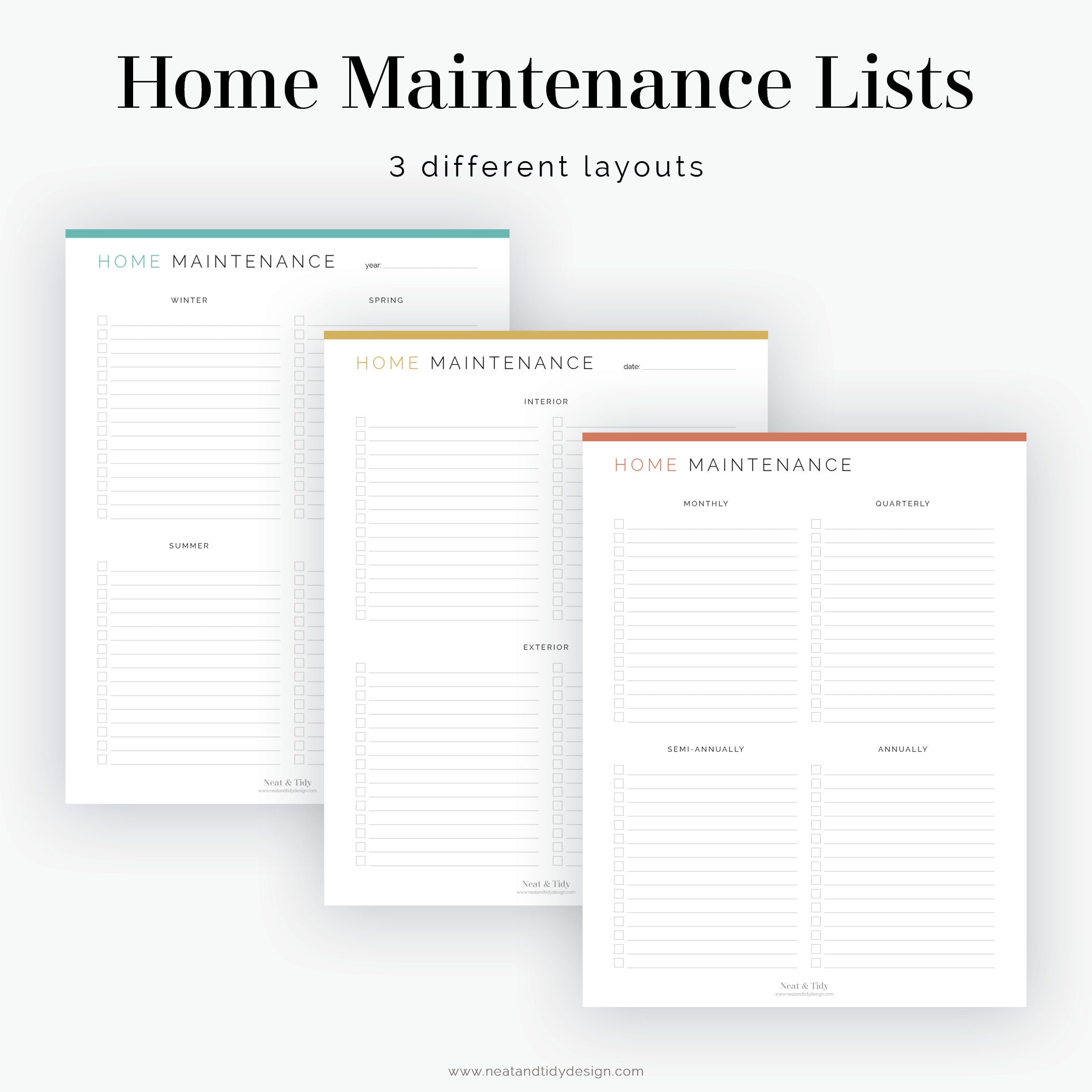 Home Maintenance Checklists - 3 Layouts - House Maintenance Tasks ...