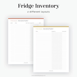 Fridge Inventory 2 Layouts Fillable Printable PDF Household Management ...