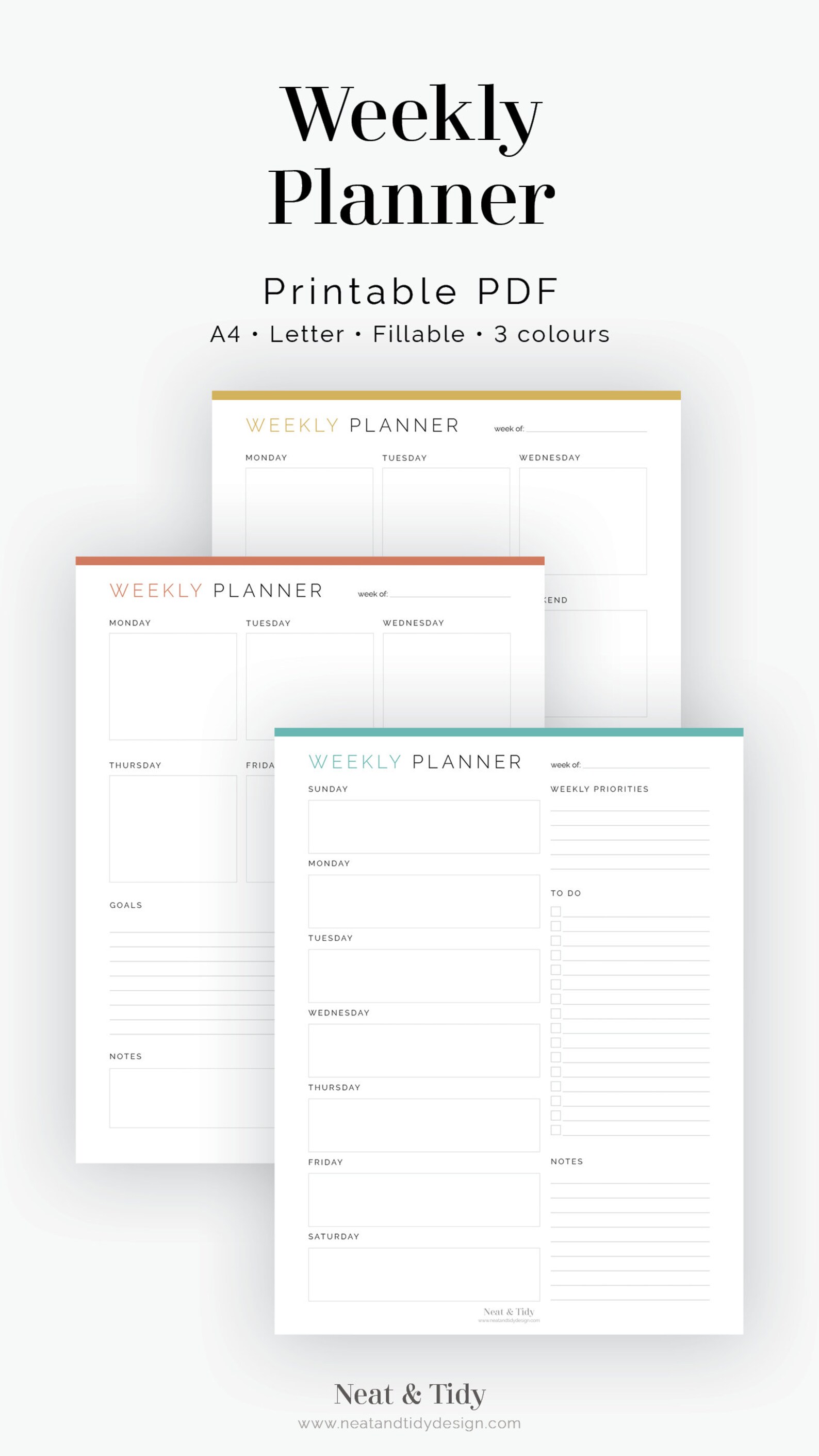 Weekly Planner 2 Layouts V1 Fillable Printable PDF Time Management ...
