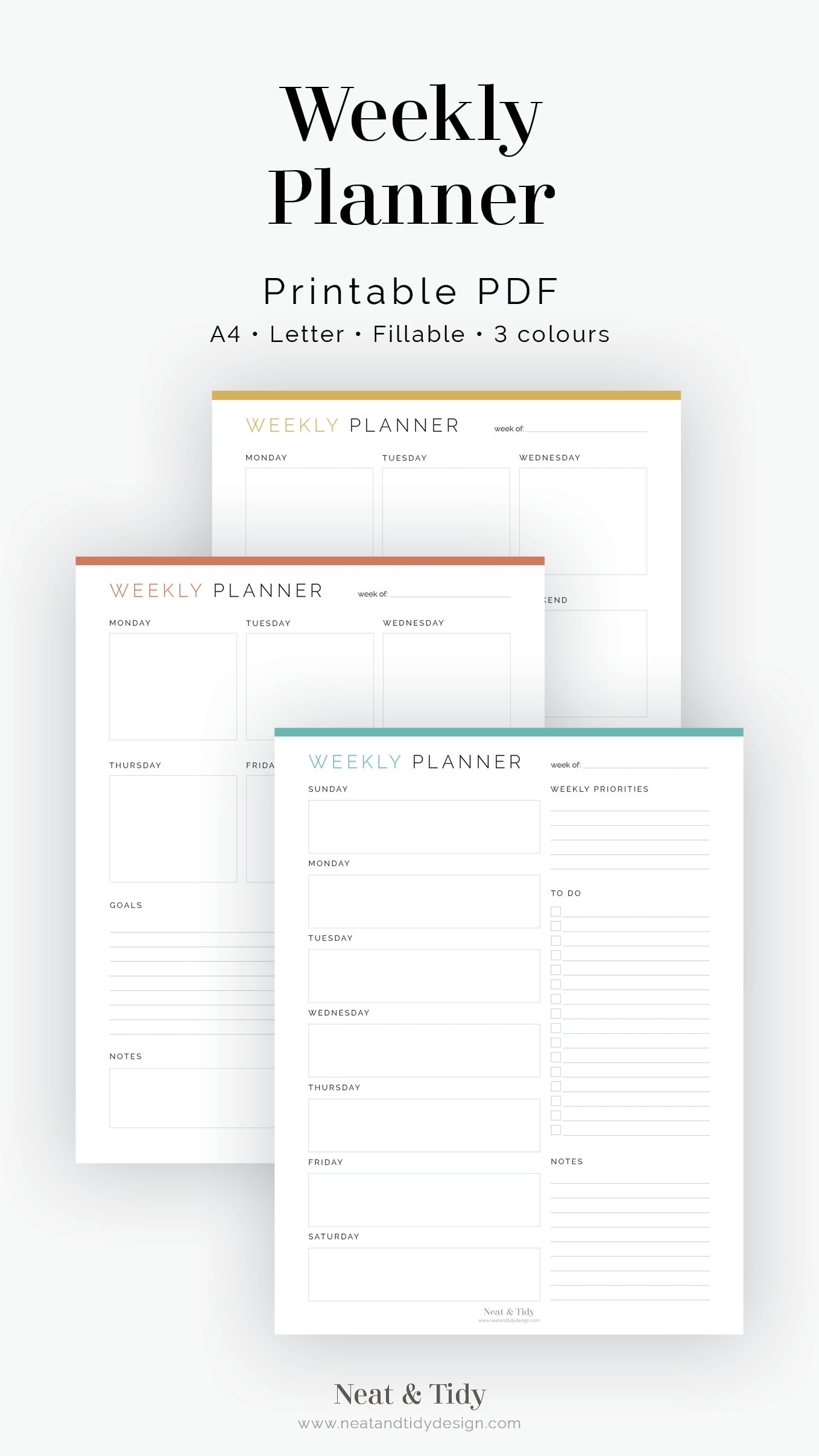 Weekly Planner 2 Layouts V1 Fillable Printable PDF Time Management ...