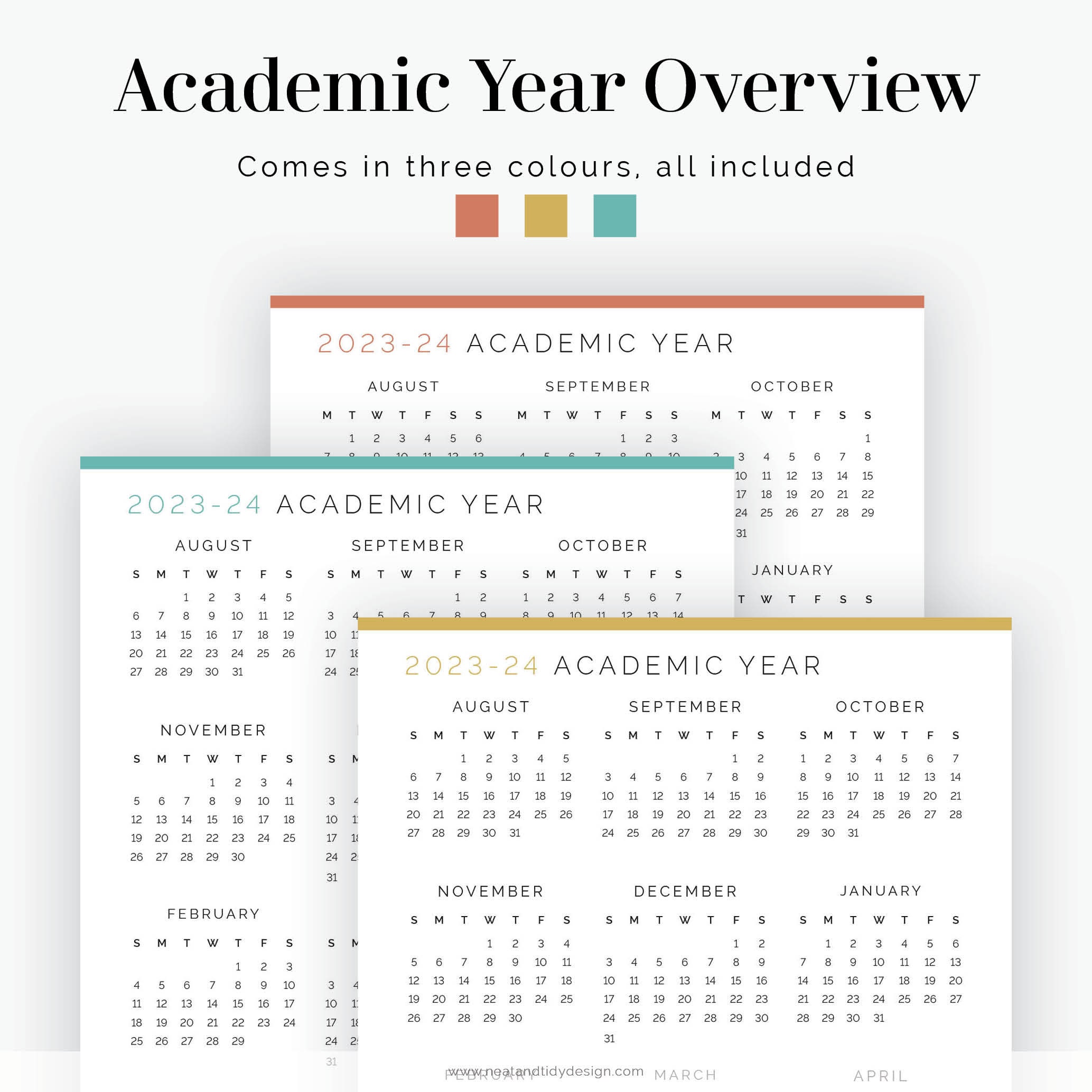 2023-24 Academic Year Overview Printable PDF non-fillable Time ...