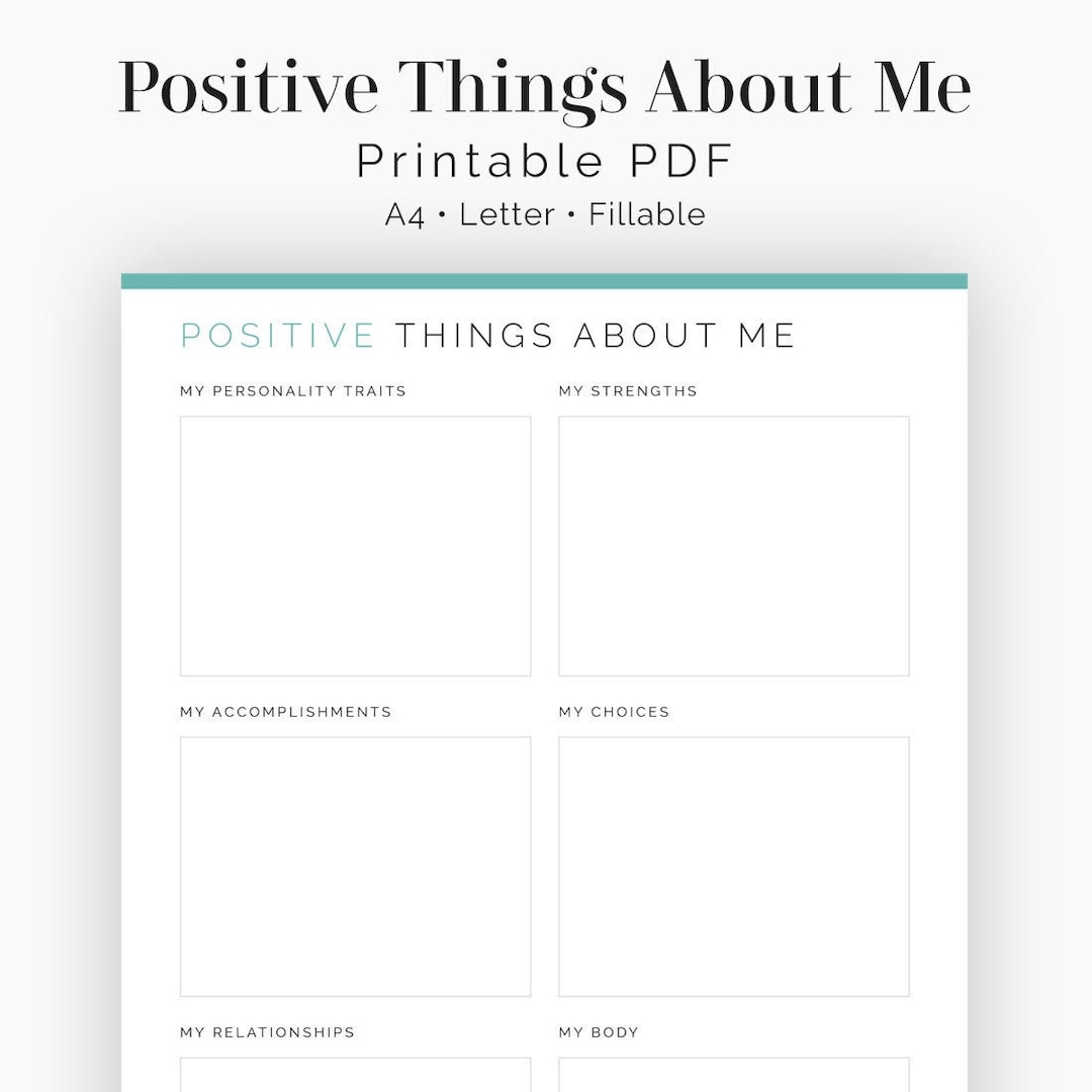 Positive Things About Me Worksheet - Fillable - Printable PDF - Mental ...