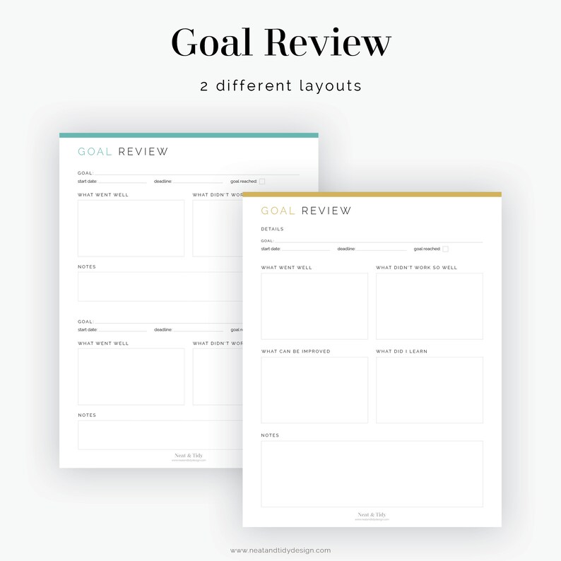 Goal Review 2 Layouts Fillable Printable PDF New Year Resolution, Goal ...
