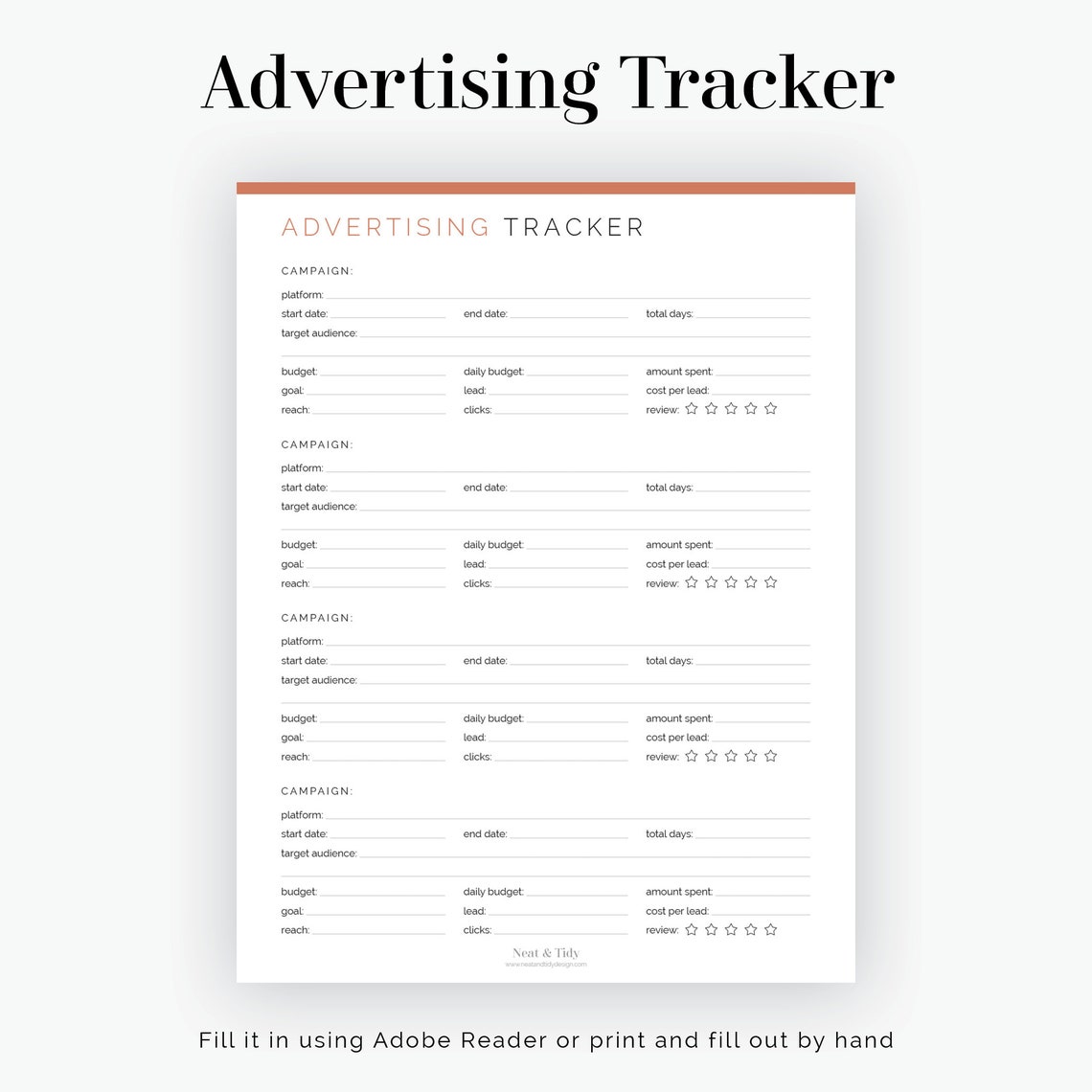 Advertising Tracker Fillable Printable PDF Business Planner, Blog ...