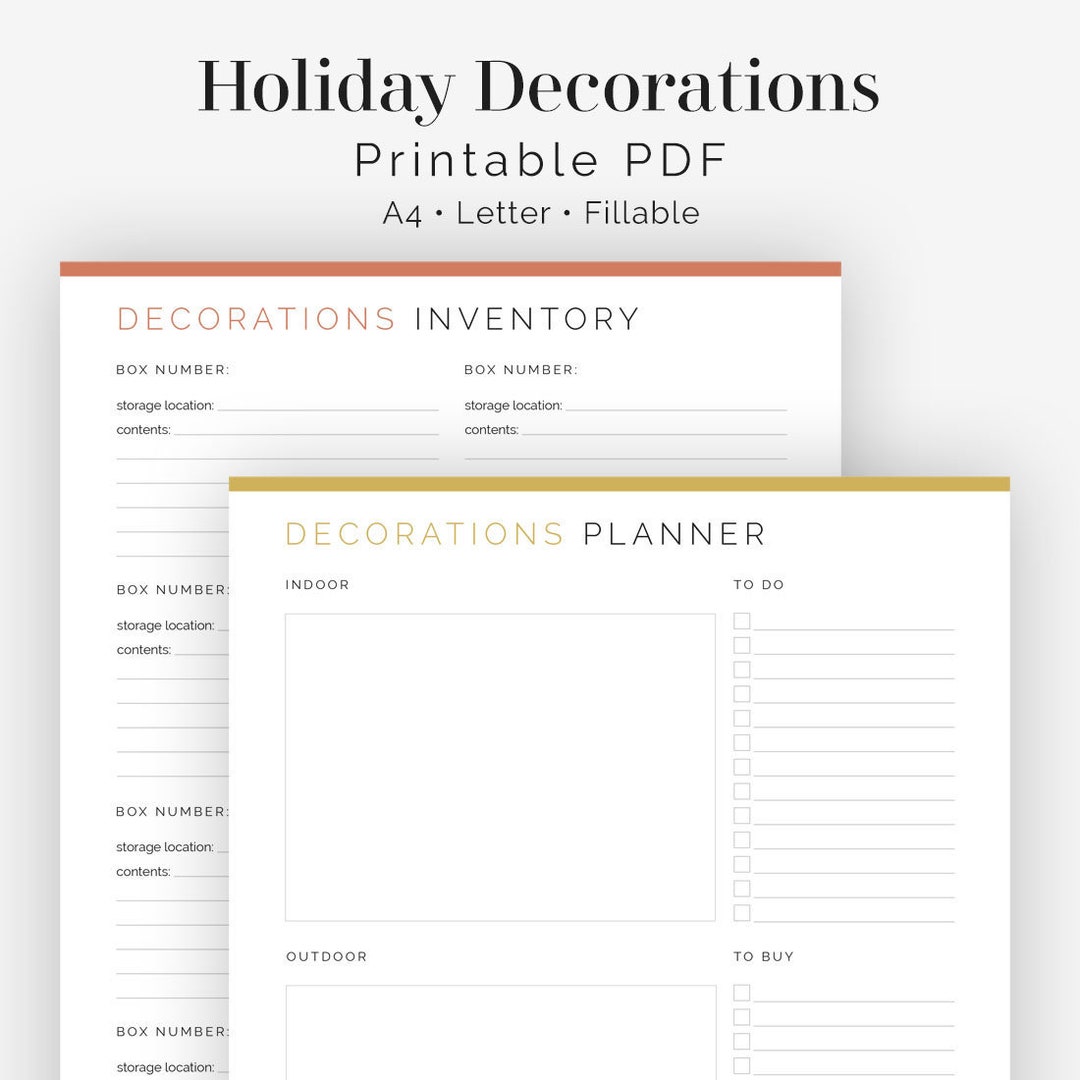 Holiday Decorations Planner & Inventory - 2 Printables - Fillable ...