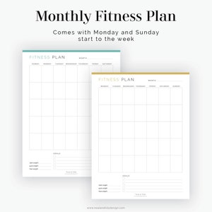 Monthly Fitness Plan - Fillable - Printable PDF - Exercise Calendar ...
