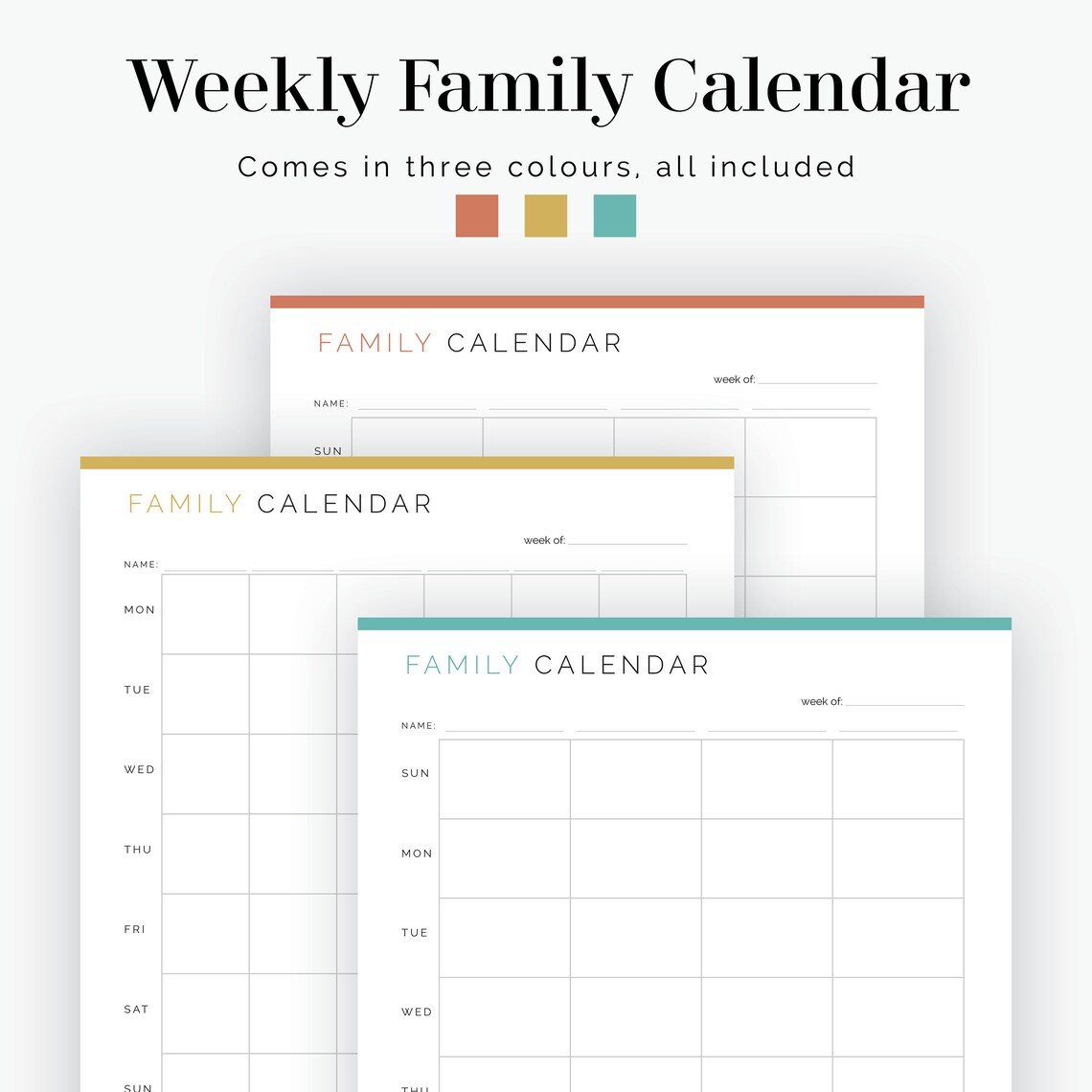 Weekly Family Calendar Fillable Printable PDF Time - Etsy