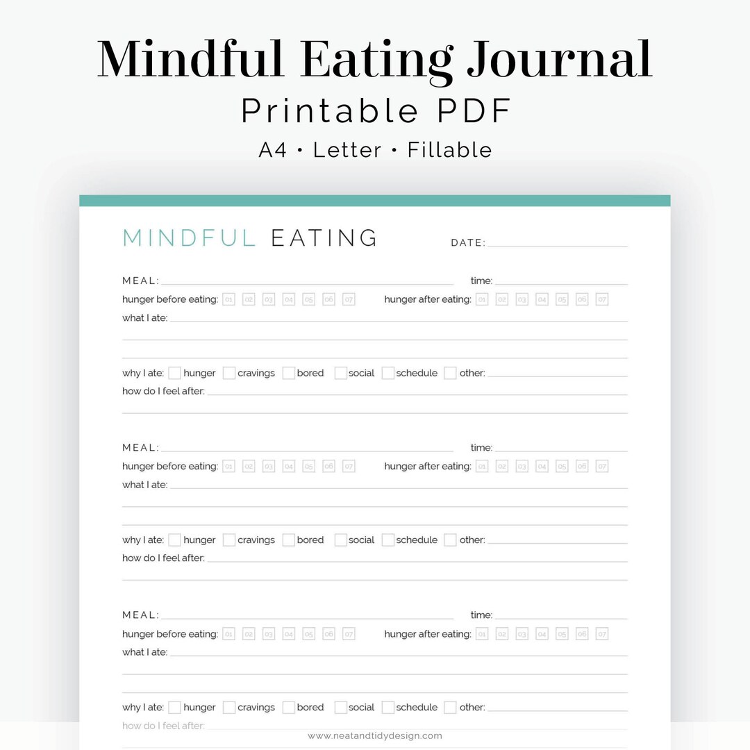 Mindful Eating Journal - Fillable - Printable PDF - Daily Food Journal ...