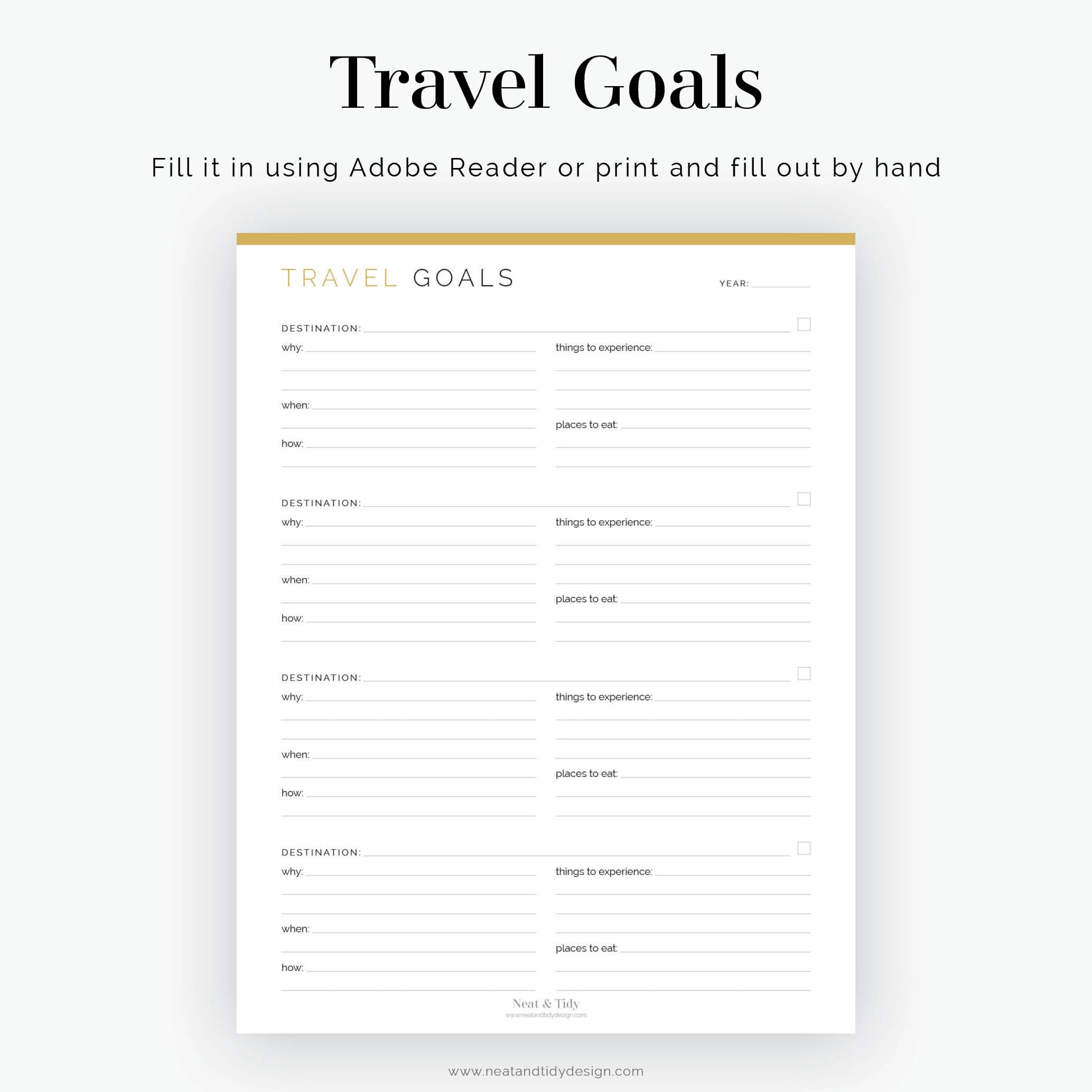 Travel Goals 3 Layouts Fillable Travel Planner, Vacation Planner, Trip ...