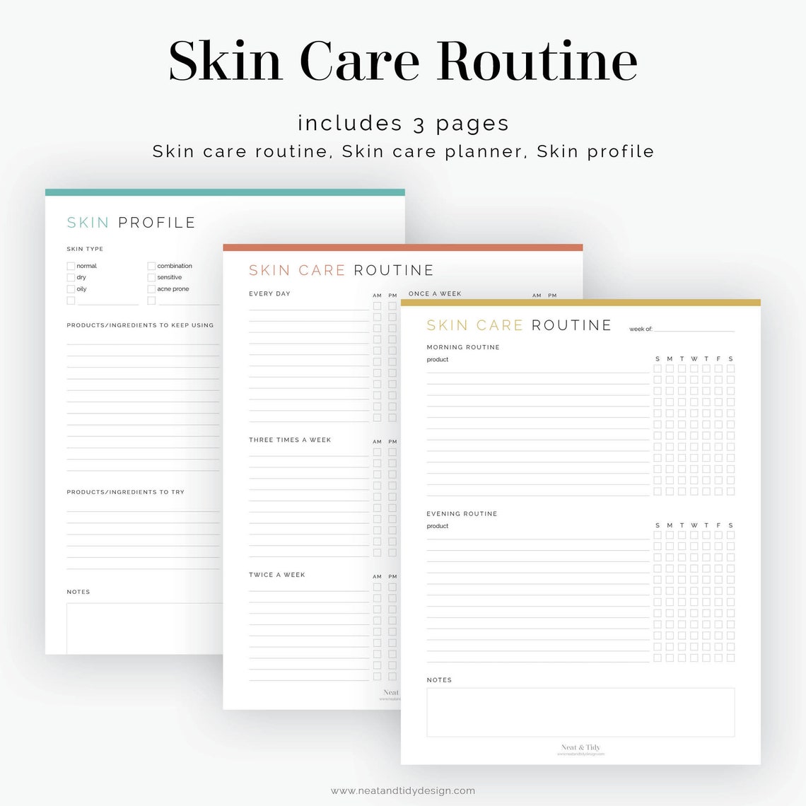 Skin Care Routine (3 Documents) - Fillable - Printable PDF - Health ...