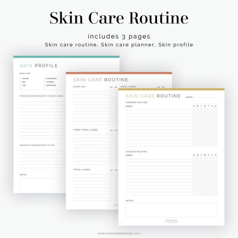 Skin Care Routine (3 Documents) - Fillable - Printable PDF - Health ...