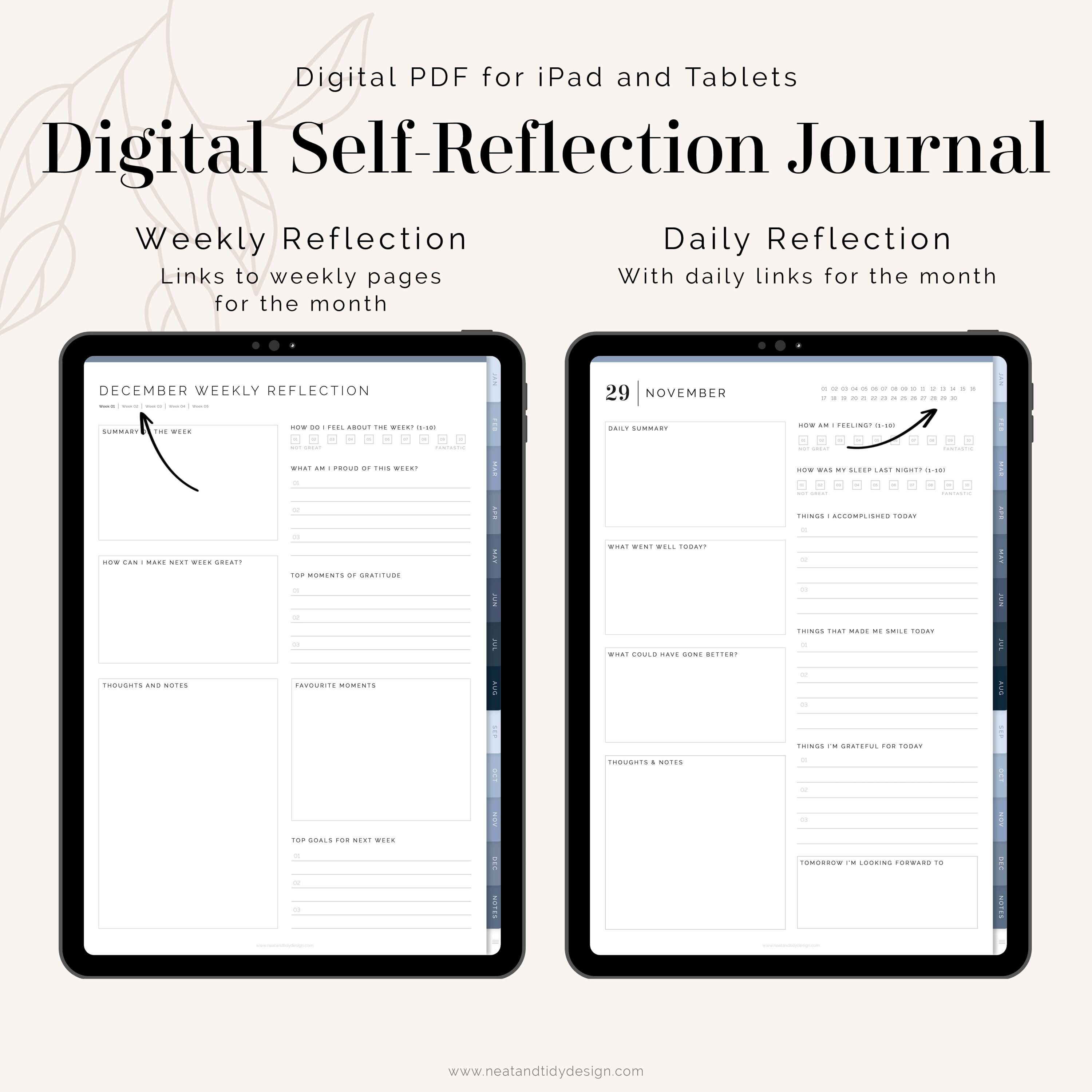 Digital Self-reflection Journal for Goodnotes (blue) | 365 Guided Daily ...