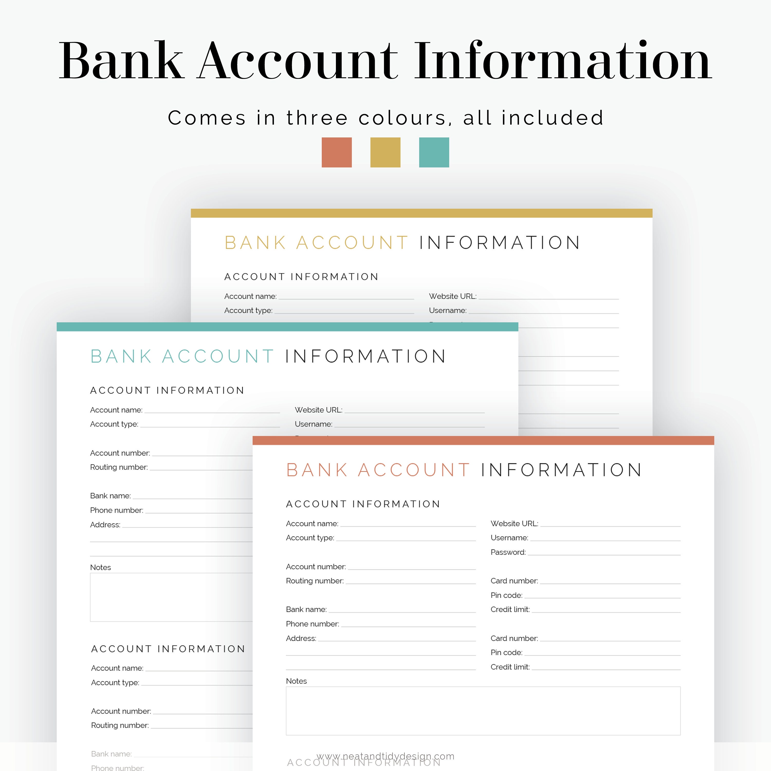 Bank Account Information - Fillable - Printable PDF - Finance Planner ...