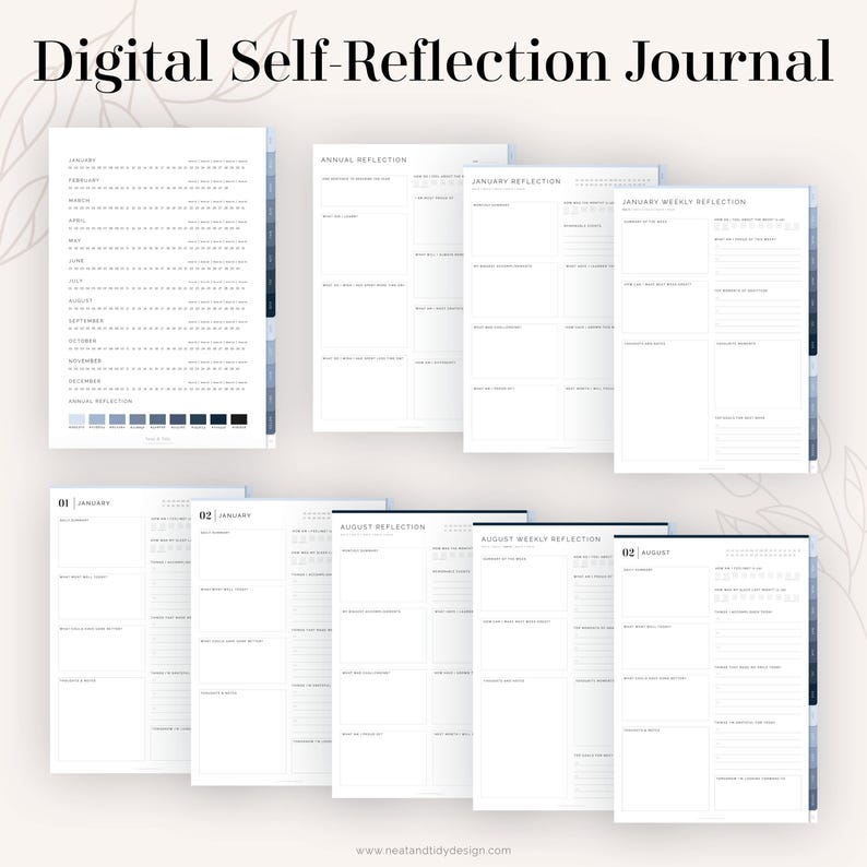 Digital Self-reflection Journal for Goodnotes (blue) | 365 Guided Daily ...