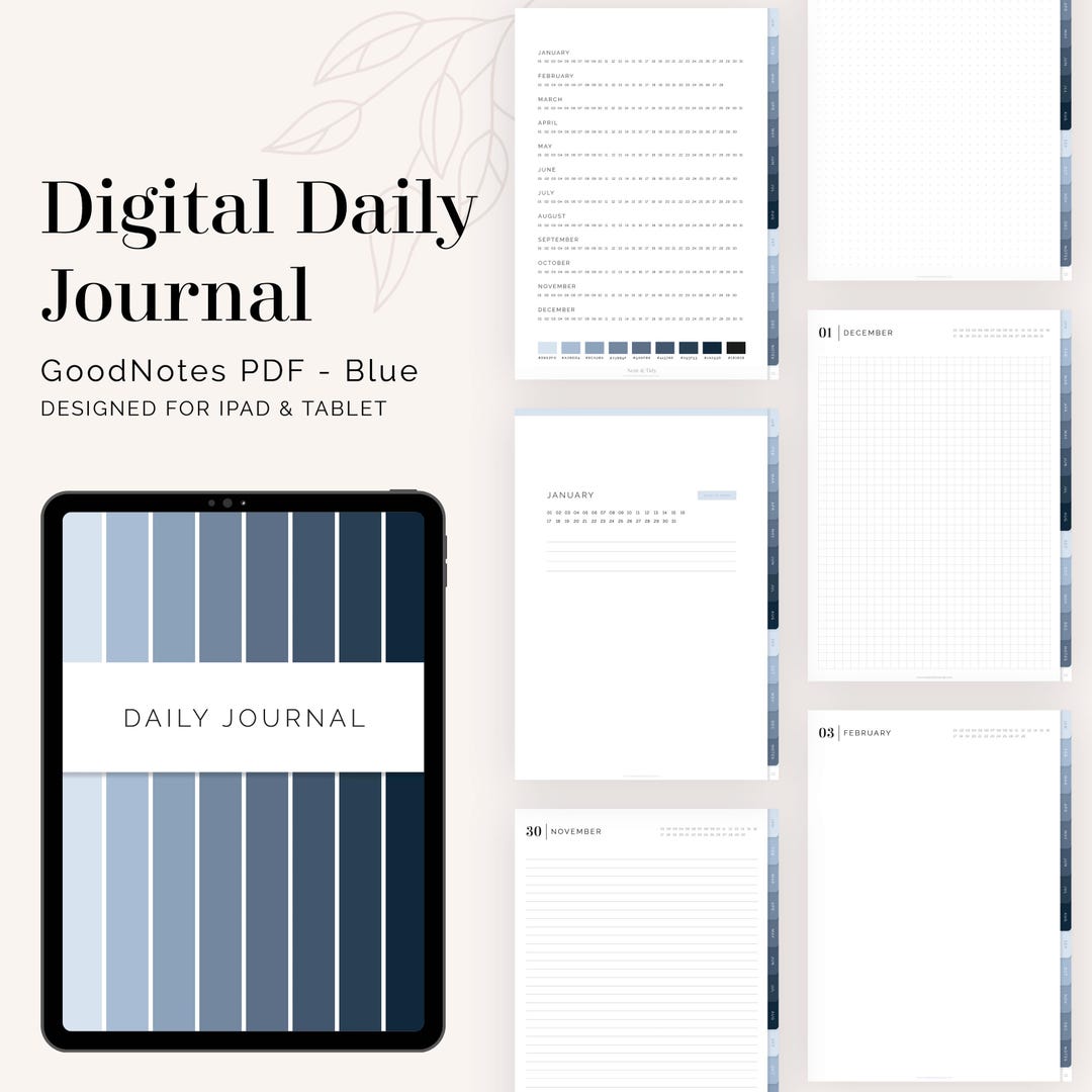 Digital Daily Journal for Goodnotes (blue) - Hyperlinked Digital ...