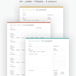 Blog Post Planner (2 Layouts) - Fillable - Printable PDF - Business ...
